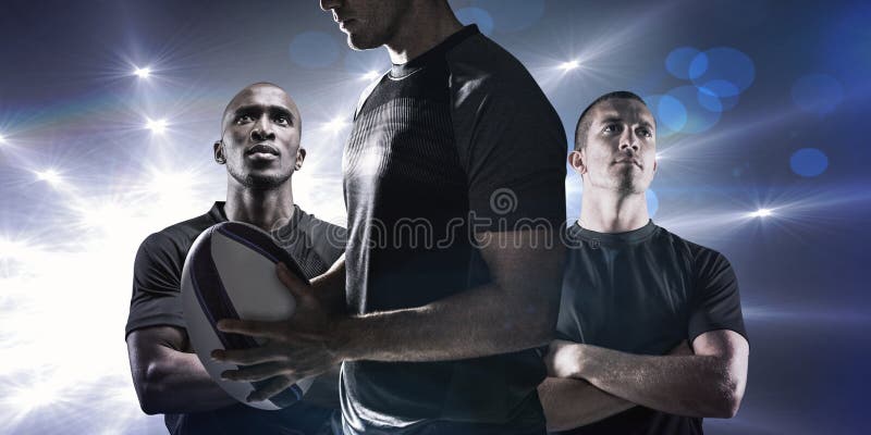 Composite Image of Calm Rugby Player Thinking while Holding Ball Stock ...