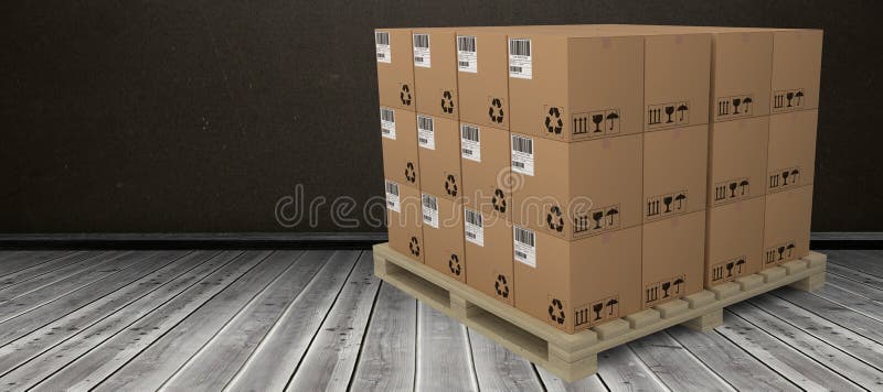 Composite Image of Cardboard Boxes Arranged on Wooden Pallet Stock ...