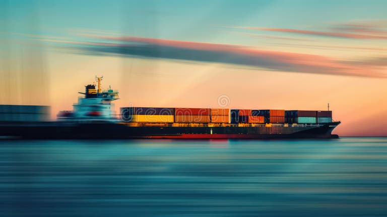 Composite Image of a Cargo Ship and a Freight Train Stock Illustration ...