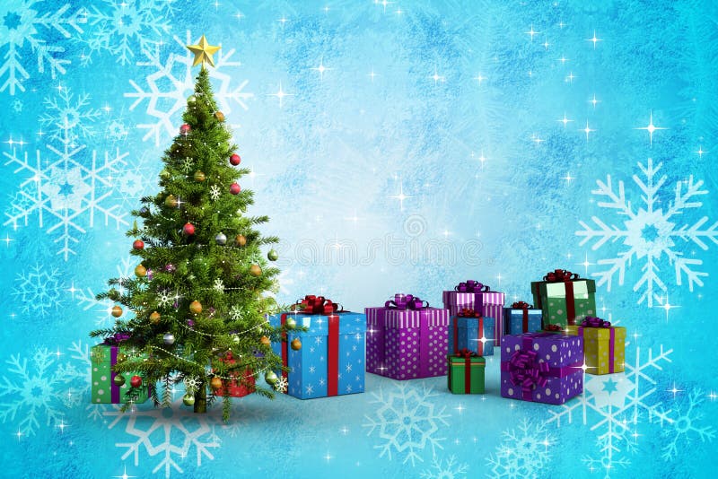 Composite Image of Christmas Tree and Presents Stock Illustration ...