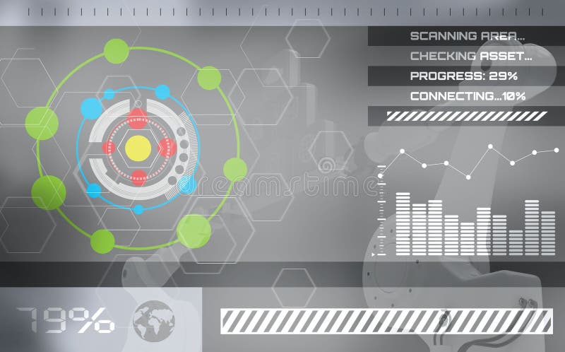 Composite Image of Circle Shape Icons and Graphs on Screen Stock ...