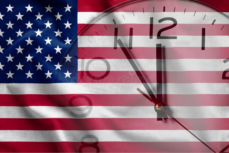 Composite Image of Clock and American Flag Stock Image - Image of ...