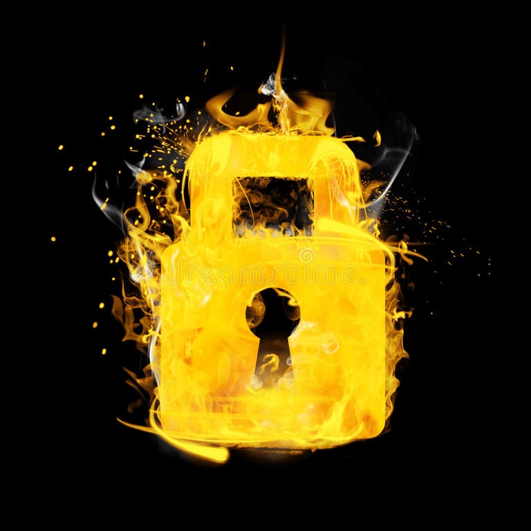 Composite Image of Closed Padlock on Fire Stock Illustration ...