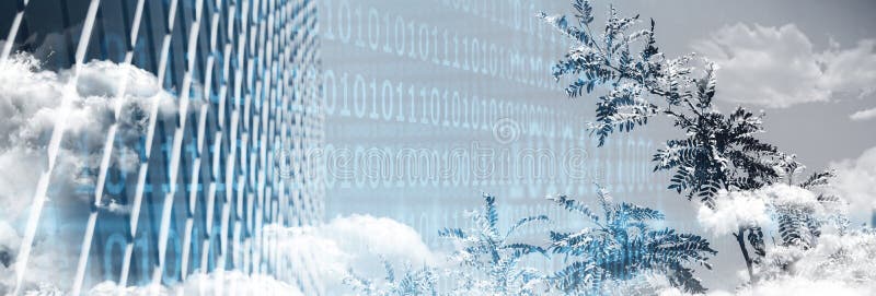 Composite Image of Clouds and Binary Coded Computer Screen Stock Image - Image of code, digital ...
