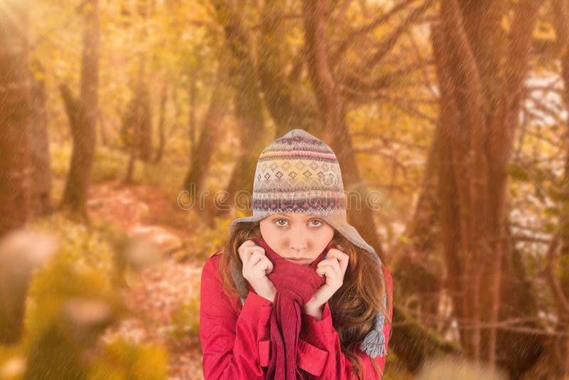 Composite Image of Cold Redhead Wearing Coat and Hat Stock Photo ...