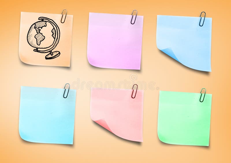 Composite Image of Colored Sticky Note World Against Orange Background ...