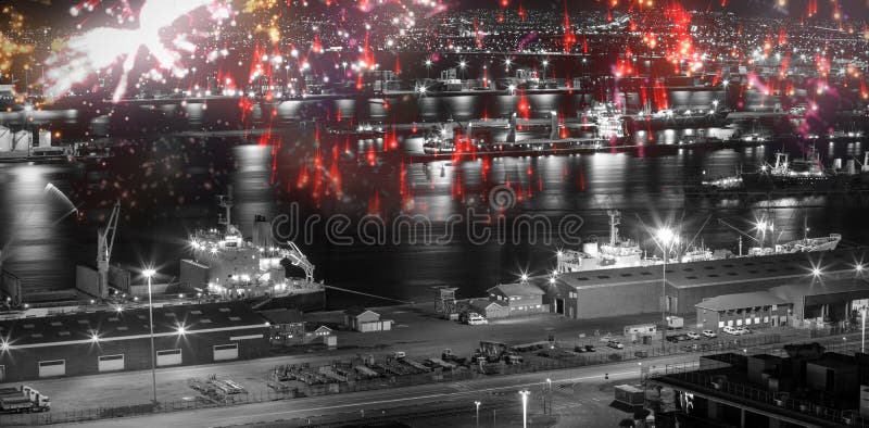 Composite Image of Colourful Fireworks Exploding on Black Background ...