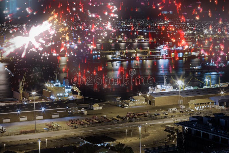 Composite Image of Colourful Fireworks Exploding on Black Background ...