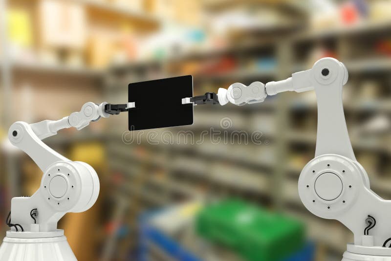 Composite Image of Composite Image of Robots Holding Digital Tablet 3d ...