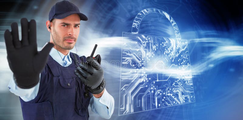 Composite Image of Confident Security Officer Making Stop Gesture Stock ...