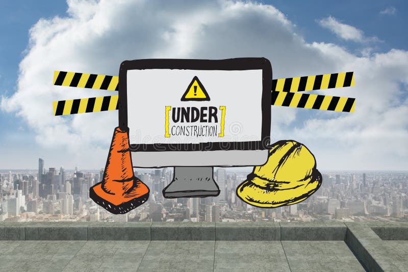 Composite Image of Construction Doodles with Computer Screen Stock ...