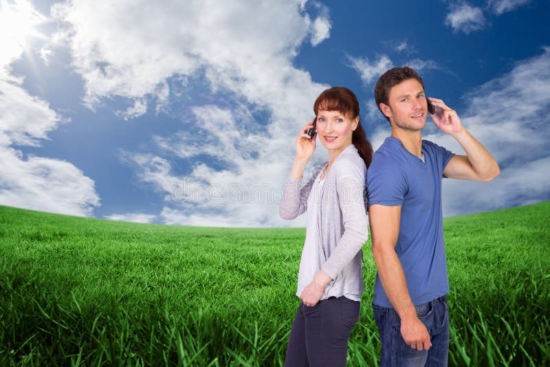 Composite Image of Couple Both Making Phone Calls Stock Image - Image ...