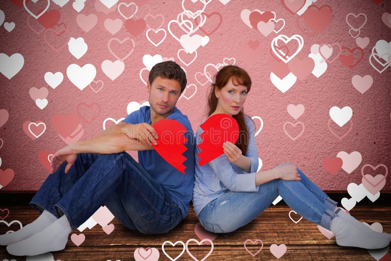 Composite Image of Couple Holding a Broken Heart Stock Image - Image of ...