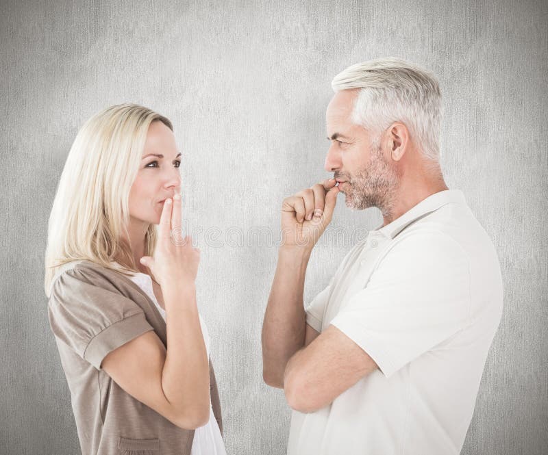 Composite Image of Couple Staying Silent with Fingers on Lips Stock ...