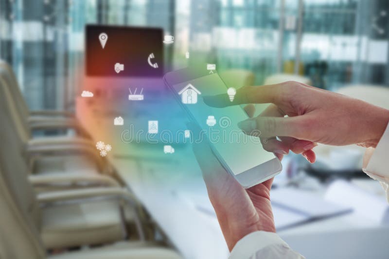 Composite Image of Cropped Hand Using Smartphone 3d Stock Illustration ...