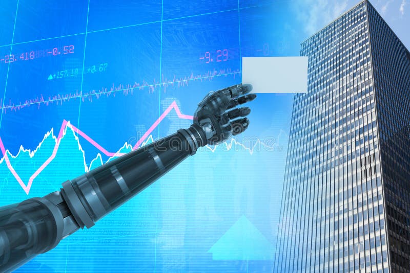 Composite Image of Cropped Image of Digital Robotic Arm Holding Blank ...
