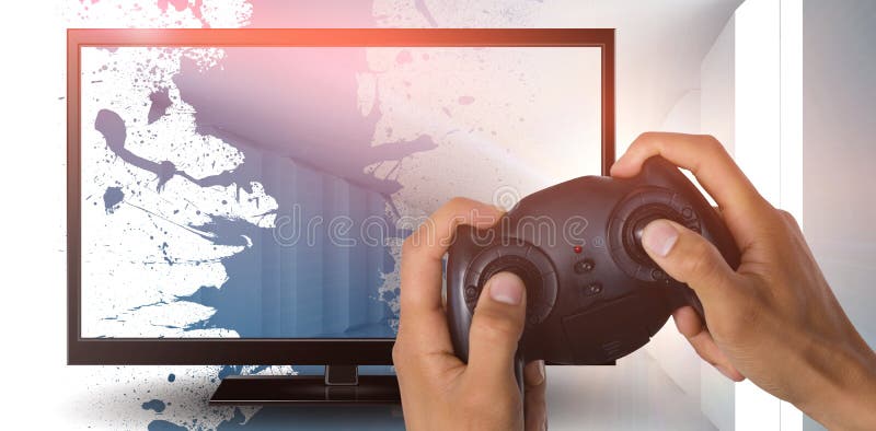 Composite Image of Cropped Image of Hands Holding Controller Stock ...
