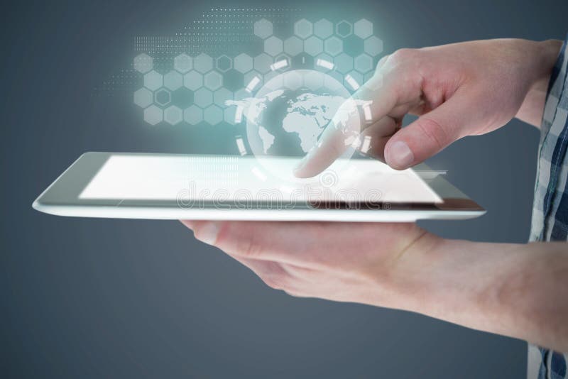 Composite Image of Cropped Image of Man Using Digital Tablet Stock ...