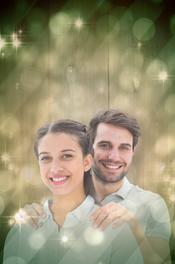 Composite Image of Cute Couple Smiling at Camera Stock Photo - Image of ...