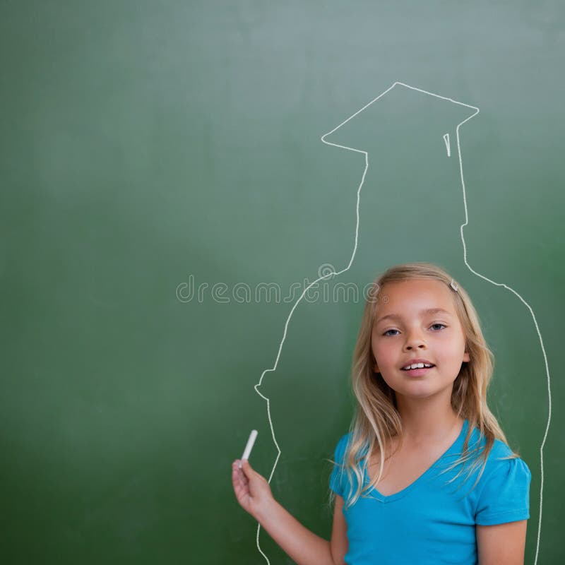 Composite Image of Cute Pupil with Graduate Outline Stock Image - Image ...