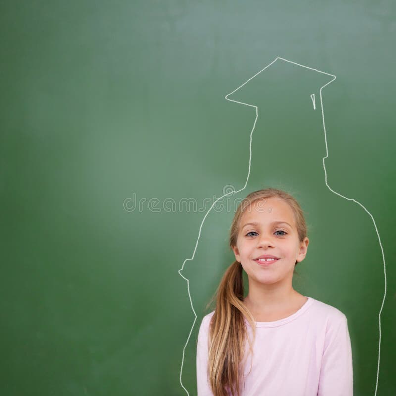 Composite Image of Cute Pupil with Graduate Outline Stock Image - Image ...