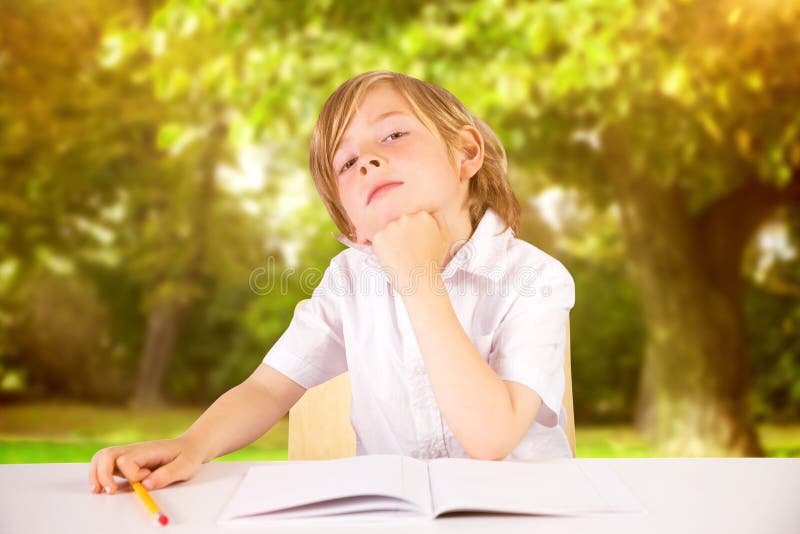 Composite Image of Cute Pupil Thinking Stock Image - Image of childhood ...