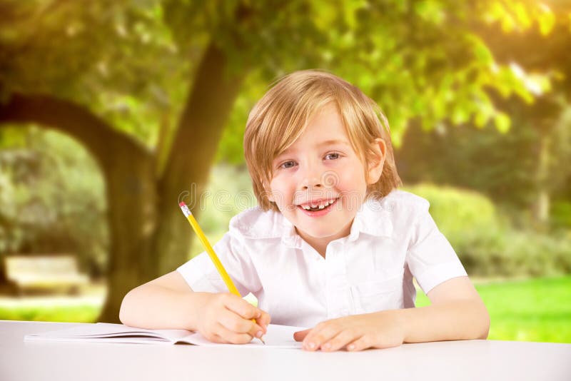 Composite Image of Cute Pupil Writing Stock Photo - Image of homework ...