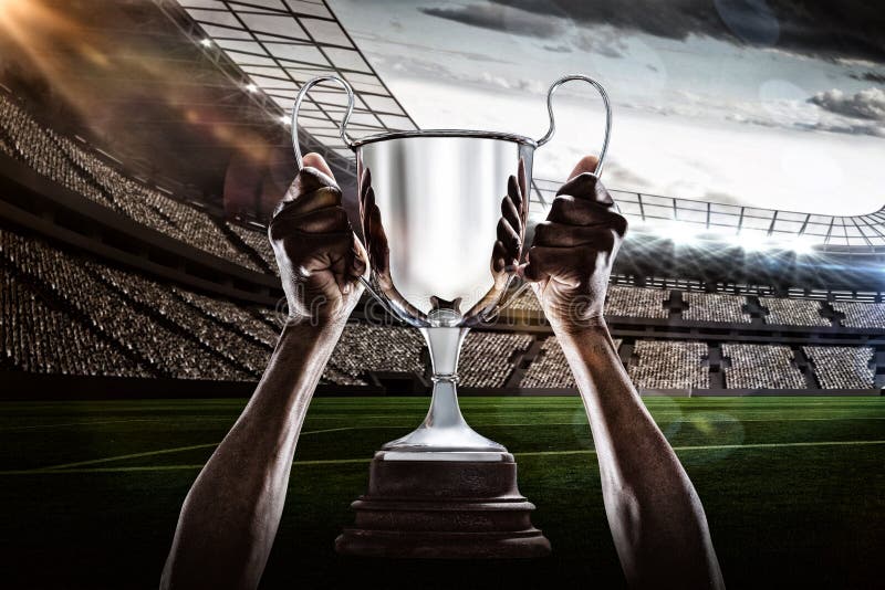 Composite Image 3D of Cropped Hand of Athlete Holding Trophy Stock ...