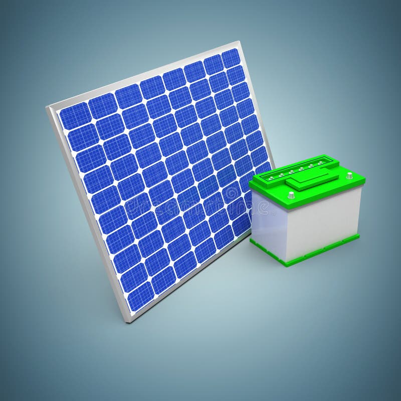 Composite Image of 3d Illustration of Solar Panel with Battery Stock ...