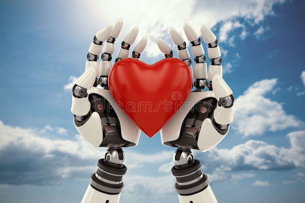 Composite Image of 3d Image of Bionic Person Holding Red Heart Shape ...