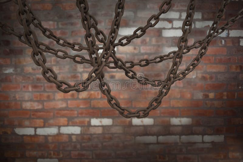 Composite Image of 3d Image of Linked Metallic Chains Hanging Stock ...