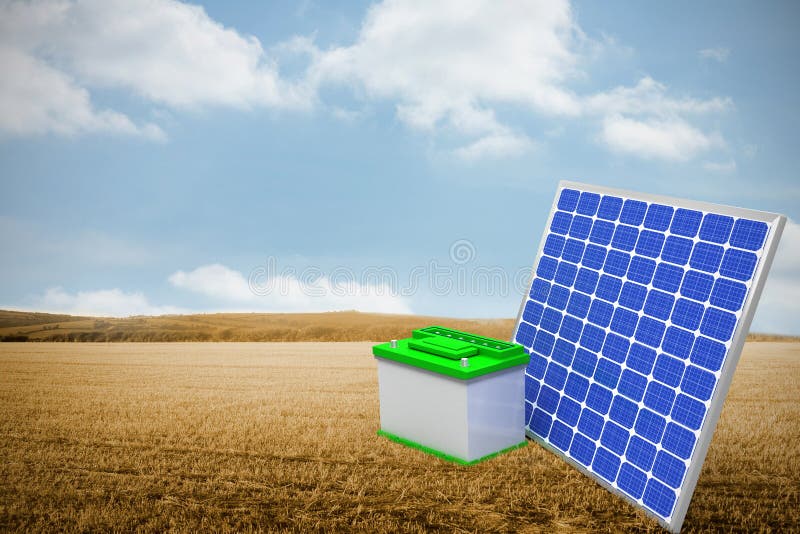 Composite Image of 3d Image of Solar Panel with Battery Stock ...