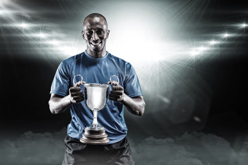 Composite Image 3D of Portrait of Happy Athlete Holding Trophy Stock ...