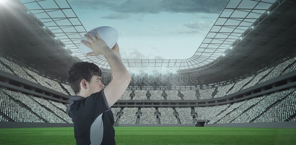 Composite Image 3D of Profile View of Rugby Player Throwing a Ball ...