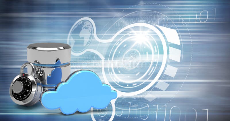Composite Image of Database Server Icon with Combination Lock and Blue ...