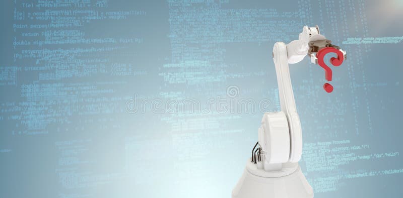 Composite Image of Digital Composite Robotic Arm with Question Mark 3d ...