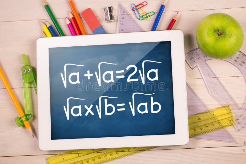 Composite Image of Digital Tablet on Students Desk Stock Illustration ...