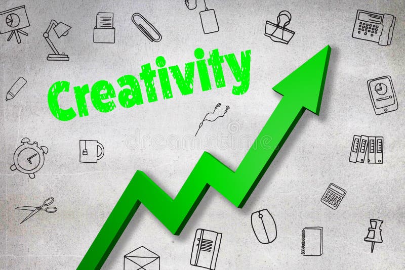 Creativity Text with Icons Over Hands Gesturing Thumbs Up Stock ...