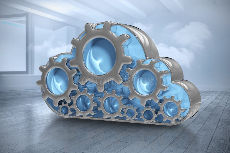 Composite Image of Digitally Generated Image of Gear in Cloud Shape 3d ...