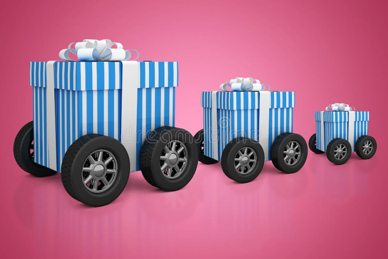 Composite Image of Digitally Generated Image of Gift Box with Wheels ...
