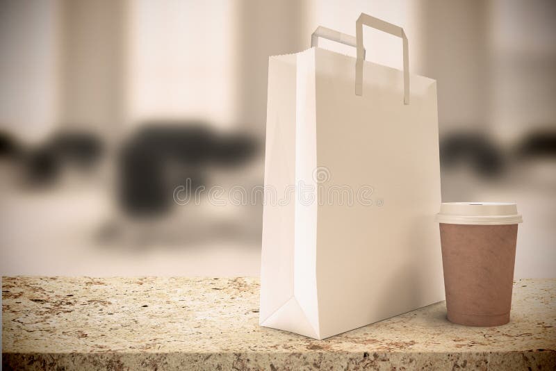 Coffee, Parcel, Slate and Bag Against Wall Stock Photo - Image of ...