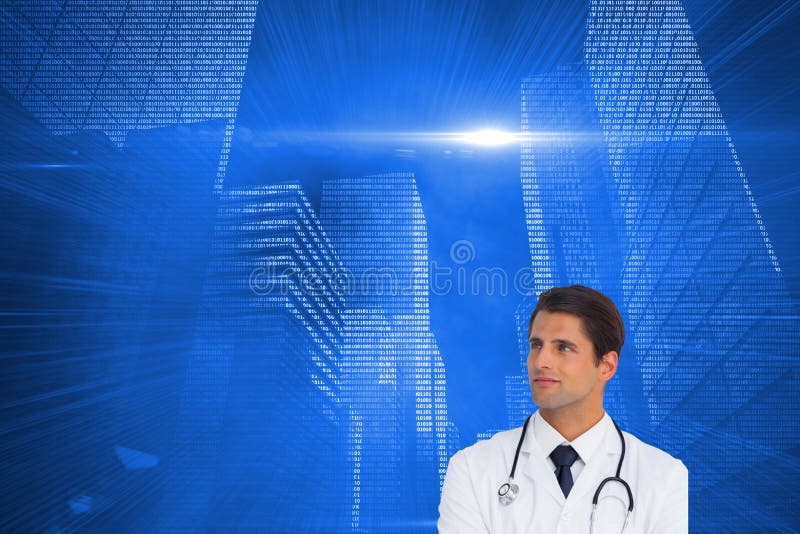 Composite Image of Doctor with Arms Crossed Looking Up Stock Photo ...