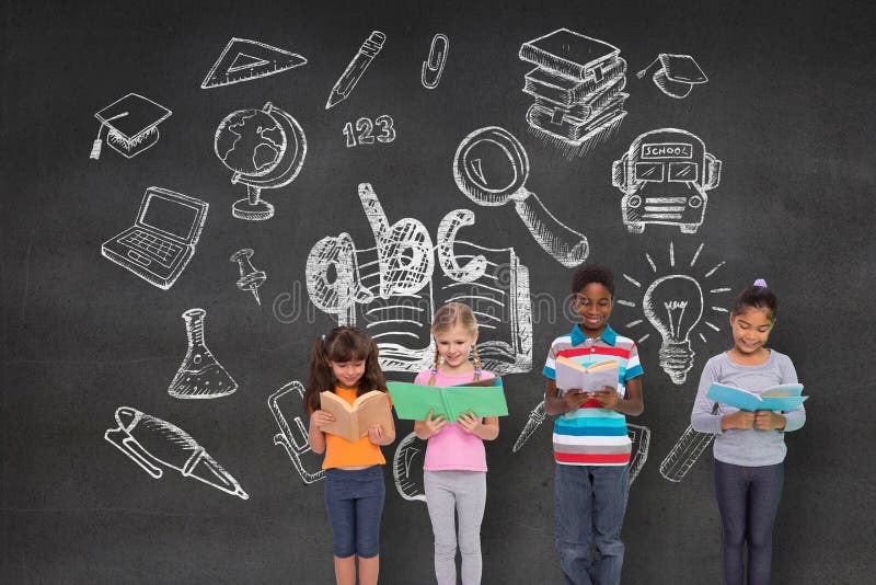 Composite Image of Elementary Pupils Reading Stock Image - Image of ...