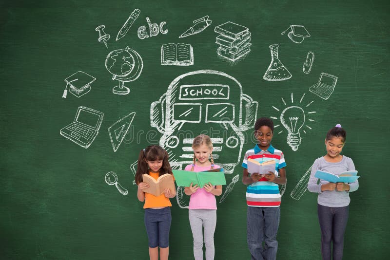 Composite Image of Elementary Pupils Reading Stock Image - Image of ...