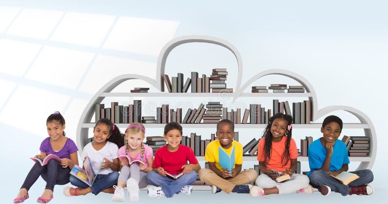 Composite Image of Elementary Pupils Reading Books Stock Photo - Image ...