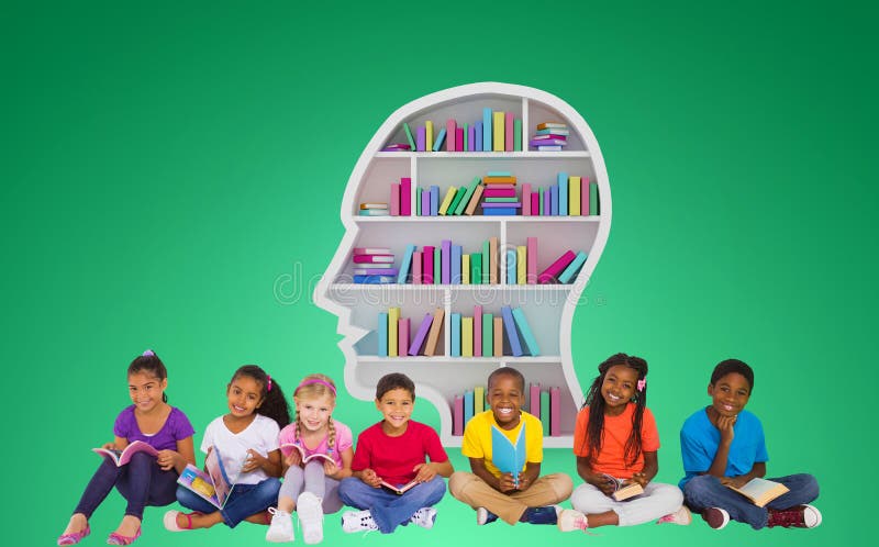 Composite Image of Elementary Pupils Reading Books Stock Photo - Image ...