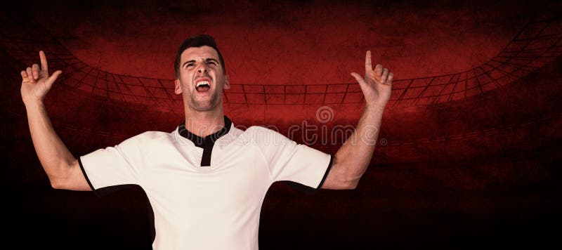 Composite Image of Excited Rugby Player Pointing Up Stock Image - Image ...