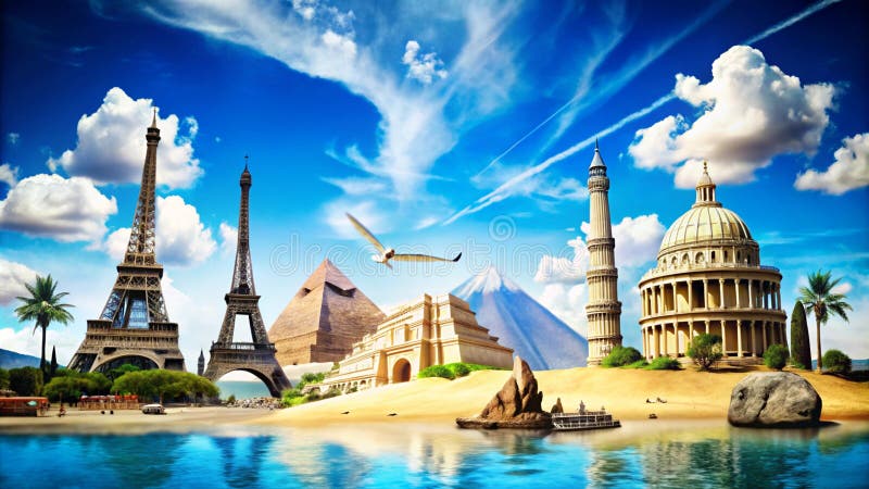 A Composite Image of Famous Landmarks from Around the World Including ...