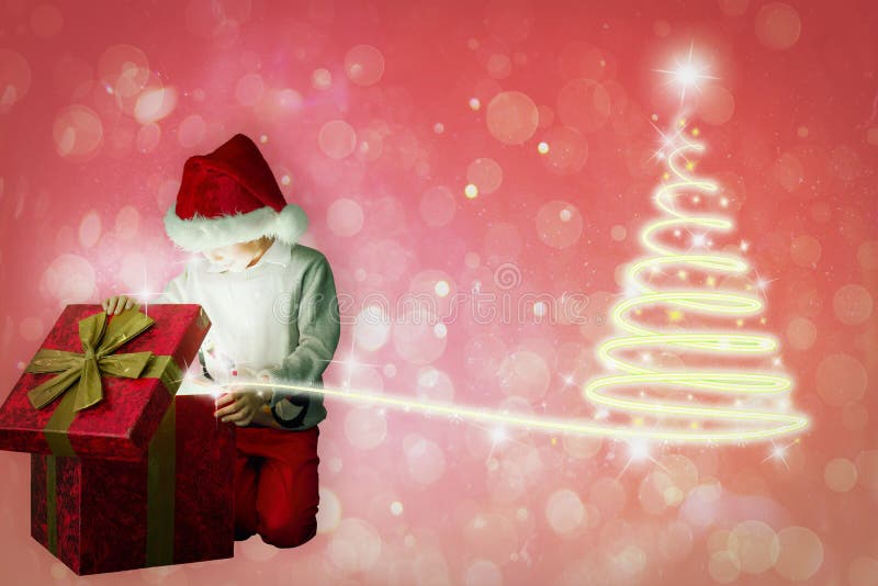 Composite Image of Festive Boy Opening Gift Stock Illustration ...