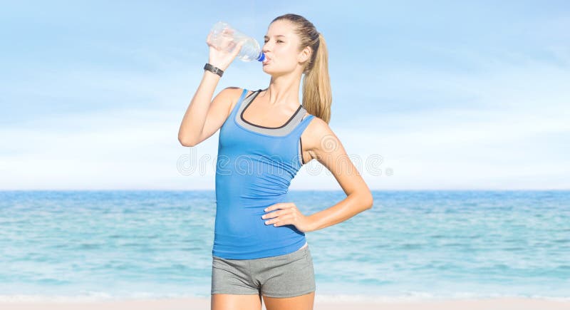 Composite Image of Fit Woman with Water Stock Image - Image of adult ...